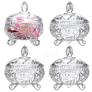 kingrol vintage covered candy dish, set of 4, heavy cut crystal glass candy jar with lid for home office desk, decorative vanity dresser jar