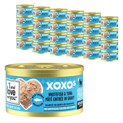 I AND LOVE AND YOU" XOXOs Canned Wet Cat Food, Whitefish and Tuna Pate, Grain Free, Real Meat, No Fillers, 3 oz Cans, Pack of 24 Cans