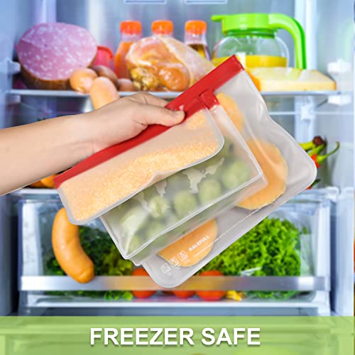 Reusable Food Storage Bags/10 Pack BPA FREE Reusable Ziploc Bags Silicone/ 4 Gallon 4 Sandwich & 2 Snack Bags, Food Grade PEVA Lunch Bags and Storage Bags for Lunch Marinate Food Travel