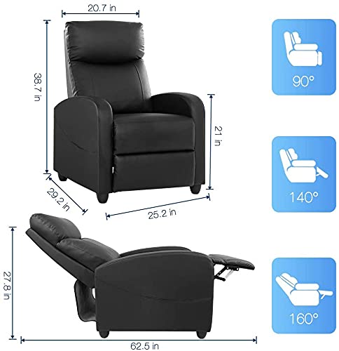 SMUG Recliner Chair, PU Leather Massage Chair Full Body Living Room Chair Adjustable Home Theater Seating Winback Single Sofa Chair Padded Seat Push Back Recliners Armchair for Living Room