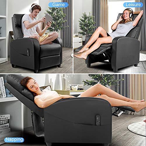 SMUG Recliner Chair, PU Leather Massage Chair Full Body Living Room Chair Adjustable Home Theater Seating Winback Single Sofa Chair Padded Seat Push Back Recliners Armchair for Living Room