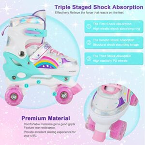 Girls Roller Skates for Kids Toddler Child Beginners, Adjustable 4 Sizes Roller Skates for Adult and Youth with All Light Up Wheels, patines para niñas for Outdoor Indoor , Small