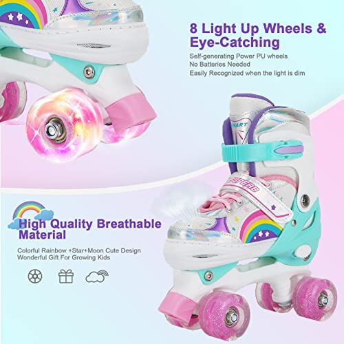 Girls Roller Skates for Kids Toddler Child Beginners, Adjustable 4 Sizes Roller Skates for Adult and Youth with All Light Up Wheels, patines para niñas for Outdoor Indoor , Small