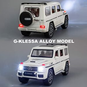 EROCK Exquisite car Model 1/24 Benz G63 AMG Model Car, Zinc Alloy Pull Back Toy car with Sound and Light for Kids Boy Girl Gift (White)