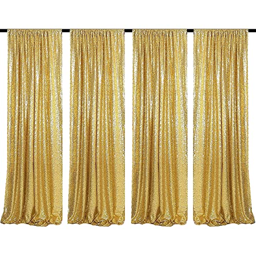 Gold Sequin Backdrop Curtains 4 Panels 2FTx8FT Wedding Photo Backdrop Glitter Birthday Bridal Party Curtains Sparkle Background Drapes Parties Decor Curtains