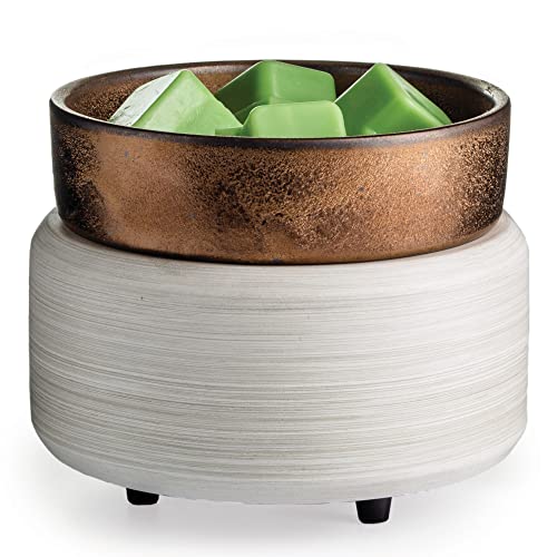 CANDLE WARMERS ETC 2-in-1 Candle and Fragrance Warmer for Warming Scented Candles or Wax Melts and Tarts with to Freshen Room, Whitewashed Bronze Metallic