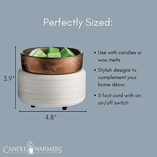 CANDLE WARMERS ETC 2-in-1 Candle and Fragrance Warmer for Warming Scented Candles or Wax Melts and Tarts with to Freshen Room, Whitewashed Bronze Metallic