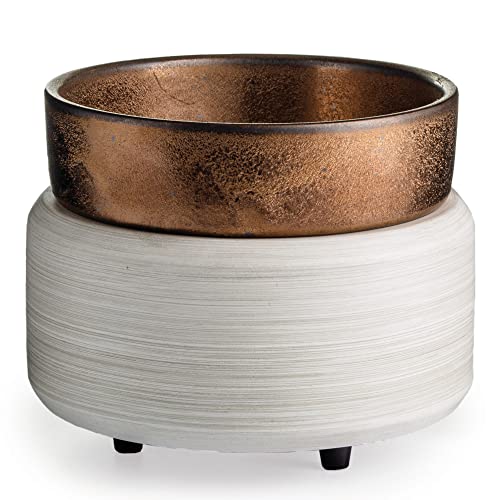 CANDLE WARMERS ETC 2-in-1 Candle and Fragrance Warmer for Warming Scented Candles or Wax Melts and Tarts with to Freshen Room, Whitewashed Bronze Metallic