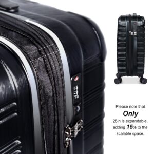 Feybaul Luggage Suitcase PC+ABS with TSA Lock Expandable Hardshell Carry On Luggage with Spinner Wheels 20in 24in 28in, Black 28 in , L(28 Inch Expandable Luggage), 968