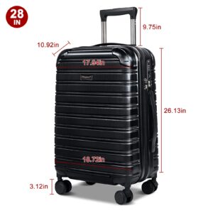 Feybaul Luggage Suitcase PC+ABS with TSA Lock Expandable Hardshell Carry On Luggage with Spinner Wheels 20in 24in 28in, Black 28 in , L(28 Inch Expandable Luggage), 968