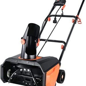 Snow Thrower, 18 Inch Electric Snow Blower, Overload Protection, 13 Amp, Steel Auger, 180° Rotatable Chute, Black & Orange a03