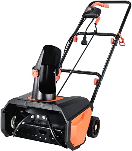 Snow Thrower, 18 Inch Electric Snow Blower, Overload Protection, 13 Amp, Steel Auger, 180° Rotatable Chute, Black & Orange a03