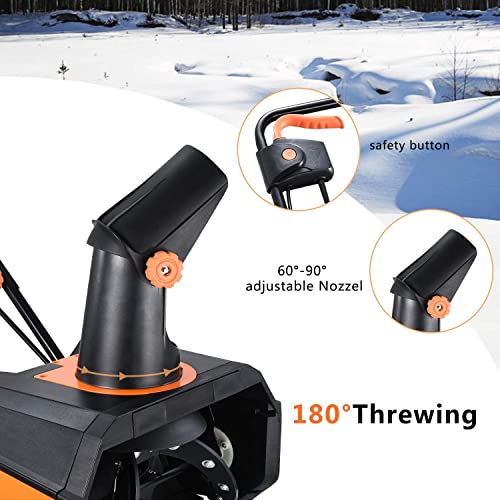 Snow Thrower, 18 Inch Electric Snow Blower, Overload Protection, 13 Amp, Steel Auger, 180° Rotatable Chute, Black & Orange a03