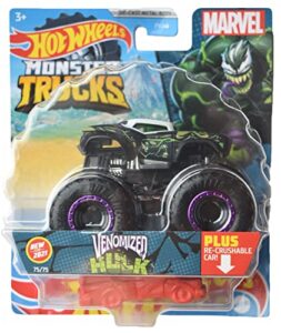 hot wheels monster trucks venomized hulk - recrushable 75/75 1:64 scale die cast