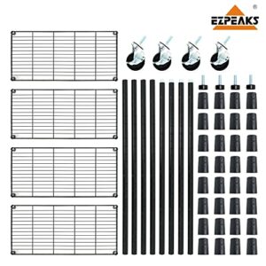 EZPEAKS 4-Shelf Shelving Units and Storage on Wheels with Shelf Liners Set of 4, NSF Certified, Adjustable Carbon Steel Wire Shelving Unit Rack for Garage, Kitchen, Office, Black (50H X 30W X 14D)