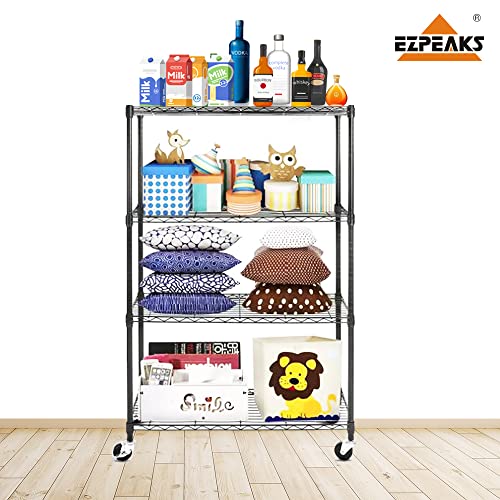 EZPEAKS 4-Shelf Shelving Units and Storage on Wheels with Shelf Liners Set of 4, NSF Certified, Adjustable Carbon Steel Wire Shelving Unit Rack for Garage, Kitchen, Office, Black (50H X 30W X 14D)