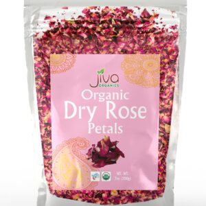 Jiva USDA Organic Dried Red Rose Petals 7 Oz (200g) Large Bag - Food Grade, Edible Flowers - Use in Tea, Baking, Making Rose Water, Crafting, Wedding Confetti