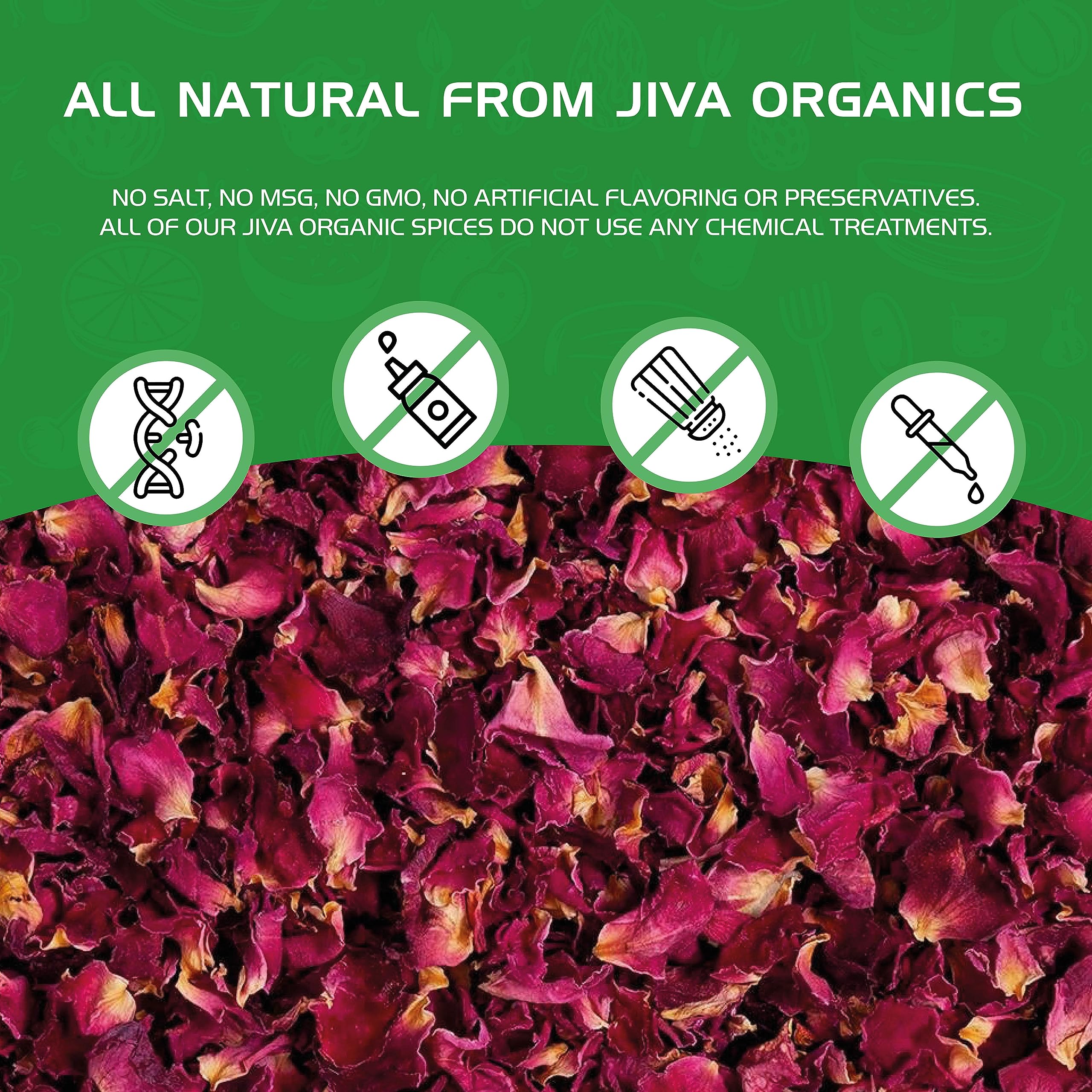 Jiva USDA Organic Dried Red Rose Petals 7 Oz (200g) Large Bag - Food Grade, Edible Flowers - Use in Tea, Baking, Making Rose Water, Crafting, Wedding Confetti