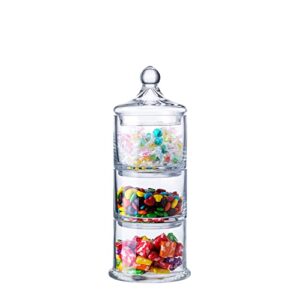 diamond star 12" 3 tier decorative round glass storage jars with lids, decorative round stackable snack storage canister with lid for sweets, animal treats, dry foods, fruit, nuts, coffee bean and building blocks