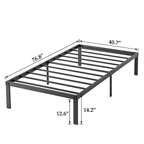 VECELO 14" Twin Metal Platform Bed Frame,Heavy Duty Steel Slat/Easy Assembly Mattress Foundation/No Box Spring Needed