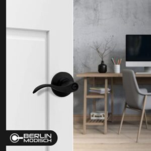 Berlin Modisch Passage Lever Door Handle [Non-Locking Lever Set] for Hallway Doors or Closets with a Iron Black Finish, Reversible for Right & Left Side, Classic Series