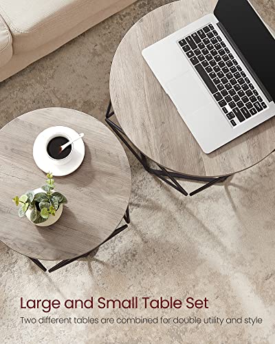 VASAGLE Small Coffee Table Set of 2, Round Coffee Table with Steel Frame, Side End Table for Living Room, Bedroom, Office, Greige and Black