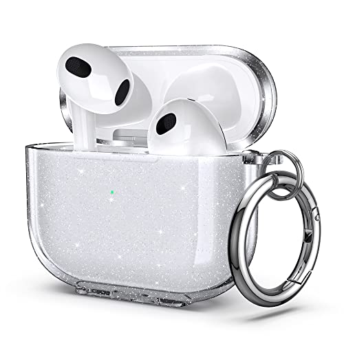 ULAK Compatible with AirPods 3 Case, Clear Glitter Shockproof Transparent Designed Soft TPU Protective Cover with Keychain for AirPods 3rd Generation 2021 [Front Led Visible], Glitter