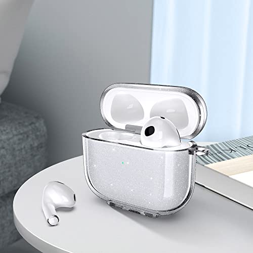 ULAK Compatible with AirPods 3 Case, Clear Glitter Shockproof Transparent Designed Soft TPU Protective Cover with Keychain for AirPods 3rd Generation 2021 [Front Led Visible], Glitter