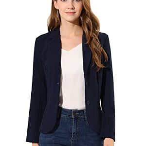 Allegra K Women's Work Office Lapel Collar Stretch Jacket Suit Blazer Small Navy Blue