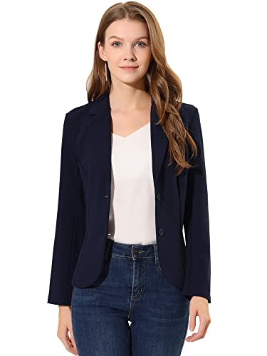 Allegra K Women's Work Office Lapel Collar Stretch Jacket Suit Blazer Small Navy Blue