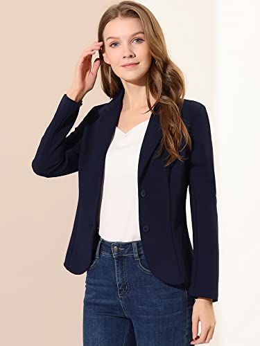 Allegra K Women's Work Office Lapel Collar Stretch Jacket Suit Blazer Small Navy Blue