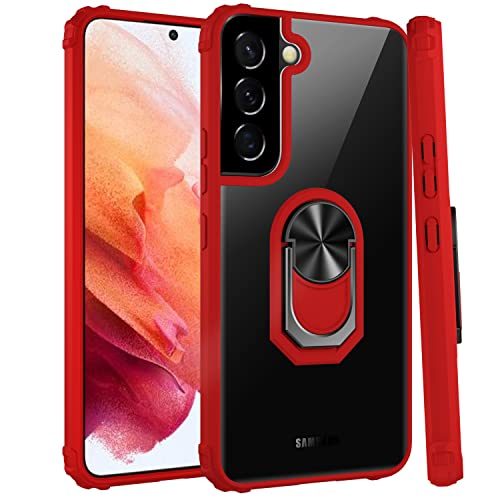 IKAZZ Galaxy S22 Plus Case,Samsung S22 Plus Cover Crystal Clear Anti-Yellow Shock Absorption Acrylic Protective Phone Case with Magnetic Ring Kickstand for Samsung Galaxy S22 Plus,Red