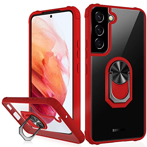 IKAZZ Galaxy S22 Plus Case,Samsung S22 Plus Cover Crystal Clear Anti-Yellow Shock Absorption Acrylic Protective Phone Case with Magnetic Ring Kickstand for Samsung Galaxy S22 Plus,Red