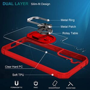 IKAZZ Galaxy S22 Plus Case,Samsung S22 Plus Cover Crystal Clear Anti-Yellow Shock Absorption Acrylic Protective Phone Case with Magnetic Ring Kickstand for Samsung Galaxy S22 Plus,Red