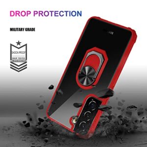 IKAZZ Galaxy S22 Plus Case,Samsung S22 Plus Cover Crystal Clear Anti-Yellow Shock Absorption Acrylic Protective Phone Case with Magnetic Ring Kickstand for Samsung Galaxy S22 Plus,Red