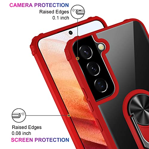 IKAZZ Galaxy S22 Plus Case,Samsung S22 Plus Cover Crystal Clear Anti-Yellow Shock Absorption Acrylic Protective Phone Case with Magnetic Ring Kickstand for Samsung Galaxy S22 Plus,Red