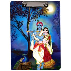 cvanu beautiful radha-krishna moon at the back print wooden exam clipboard writing examination pad size(12.5inch x 9inch) multicolor _cv02