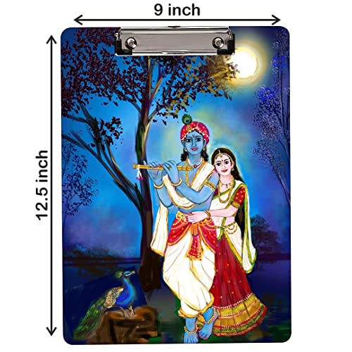 CVANU Beautiful Radha-Krishna Moon at The Back Print Wooden Exam Clipboard Writing Examination Pad Size(12.5inch X 9inch) Multicolor _CV02