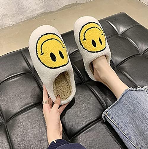 YJJY Smile Face Slippers for Women,Retro Soft Plush Lightweight House Slippers Slip-on Cozy Indoor Outdoor Slippers,Slip on Anti-Skid Sole