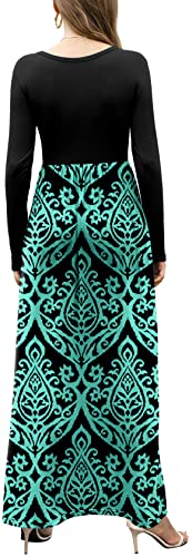 GRECERELLE Women's Long Sleeve Casual V Neck Plain Floral Print Maxi Dresses with Pockets Long Dress