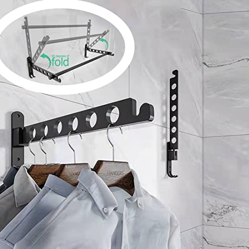 JERRY&RAIN Folding Collapsible Clothes Drying Rack Wall Mount Hanger Dtorage Laundry Room Organizer Space Aluminum Black