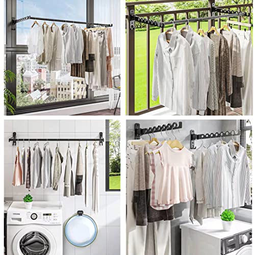 JERRY&RAIN Folding Collapsible Clothes Drying Rack Wall Mount Hanger Dtorage Laundry Room Organizer Space Aluminum Black