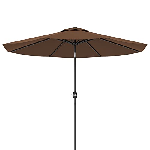 Greesum Patio Umbrella, Outdoor Market Table Parasol with Push Button Tilt, Crank and 8 Sturdy Ribs for Garden, Lawn Backyard & Pool, Brown