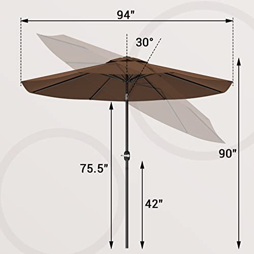 Greesum Patio Umbrella, Outdoor Market Table Parasol with Push Button Tilt, Crank and 8 Sturdy Ribs for Garden, Lawn Backyard & Pool, Brown