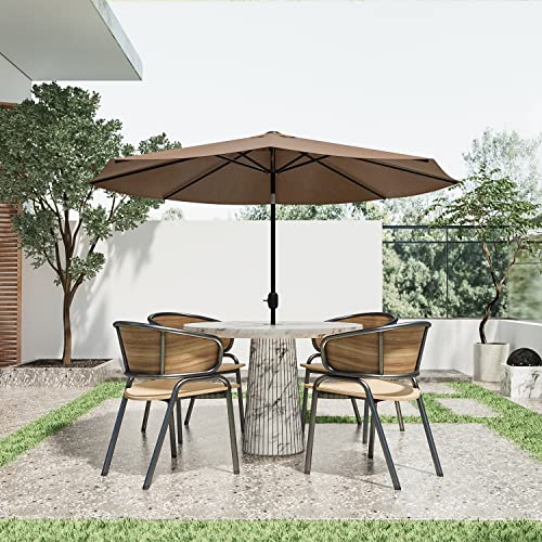 Greesum Patio Umbrella, Outdoor Market Table Parasol with Push Button Tilt, Crank and 8 Sturdy Ribs for Garden, Lawn Backyard & Pool, Brown