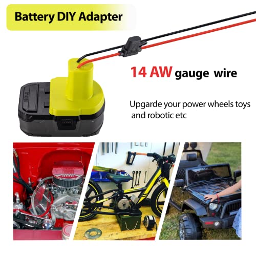 Upgraded Power Wheel Adaptor for Ryobi 18V Battery with Fuse & Wire terminals,Power Connector for Rc Car, Robotics,Rc Truck, DIY,Work for 18V P100 P102 P103 P107 P108 Li-ion & Ni-CD Battery