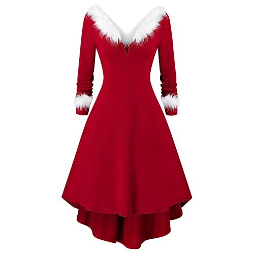 NaRHbrg Plus Size Womens Vintage Dress Christmas Long Sleeve High Low Dresses Cocktail Holiday Party Dress Cosplay Outfits