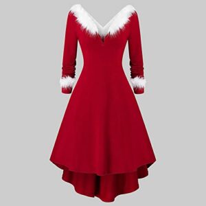 NaRHbrg Plus Size Womens Vintage Dress Christmas Long Sleeve High Low Dresses Cocktail Holiday Party Dress Cosplay Outfits