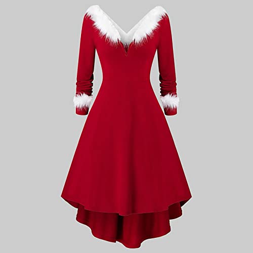 NaRHbrg Plus Size Womens Vintage Dress Christmas Long Sleeve High Low Dresses Cocktail Holiday Party Dress Cosplay Outfits