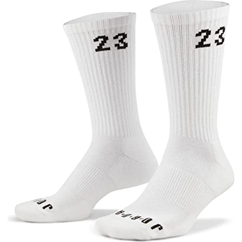 Nike Mens 6PK Essential Cushioned Crew Jordan 23 Socks White/Black (Large 8-12)